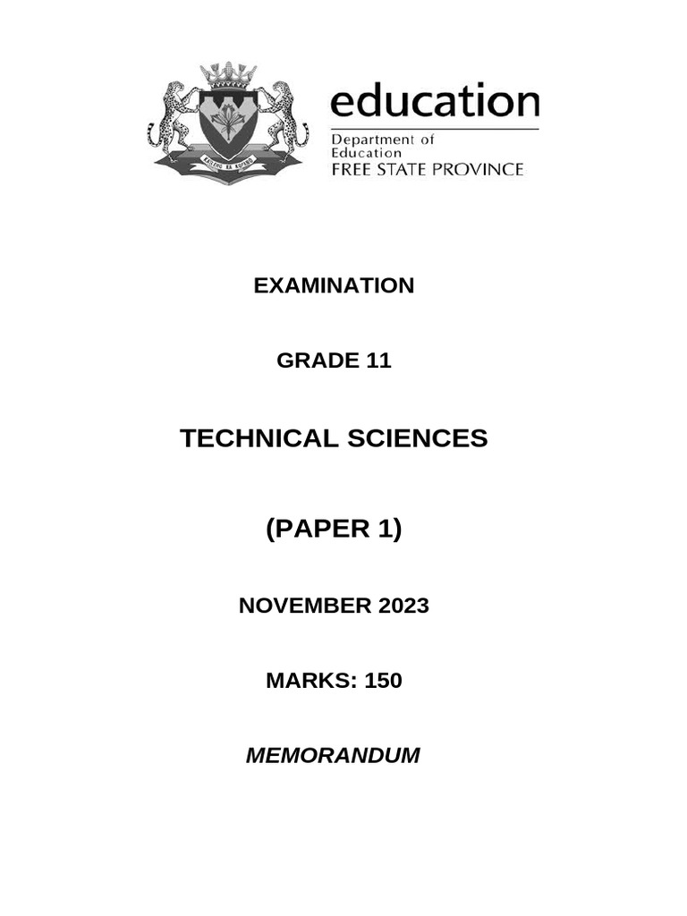 Technical Sciences grade 11 exam Memorandum 2023 memo - Moderated | PDF ...