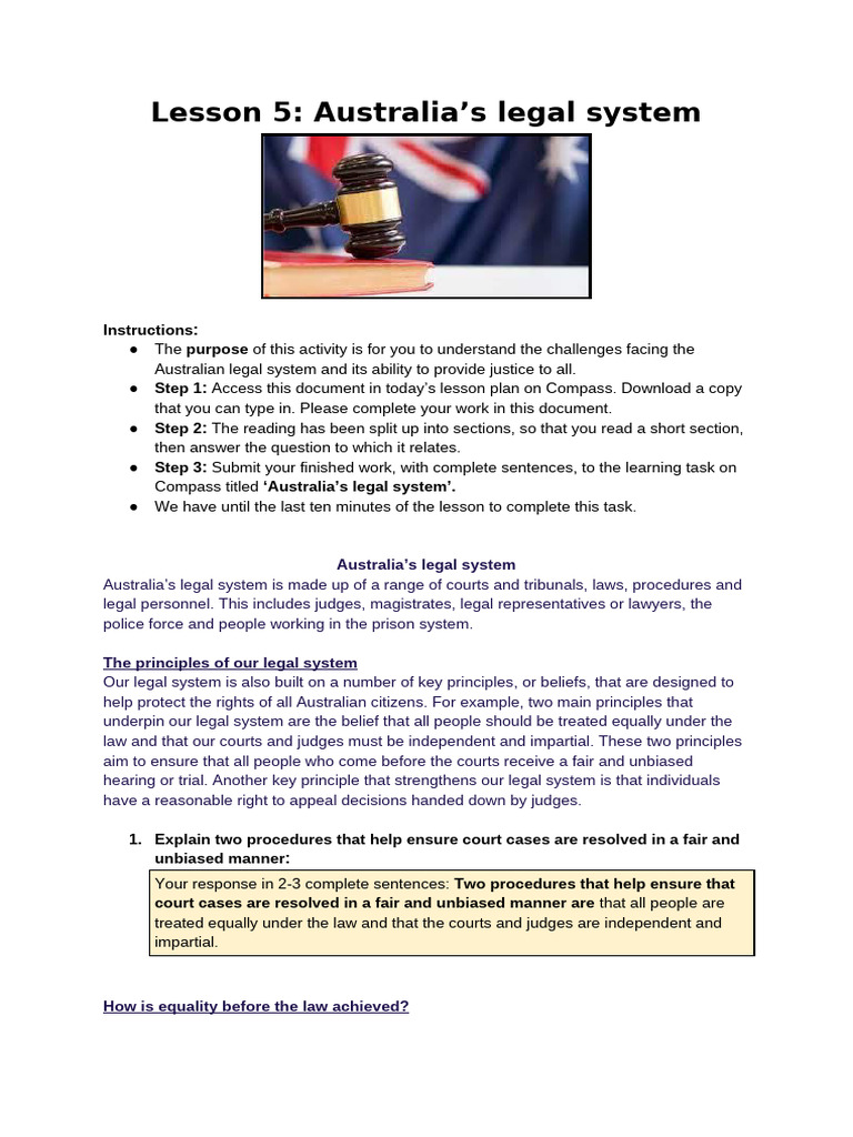 Lesson 4 - Australia's Legal System | PDF | Judge | Bail