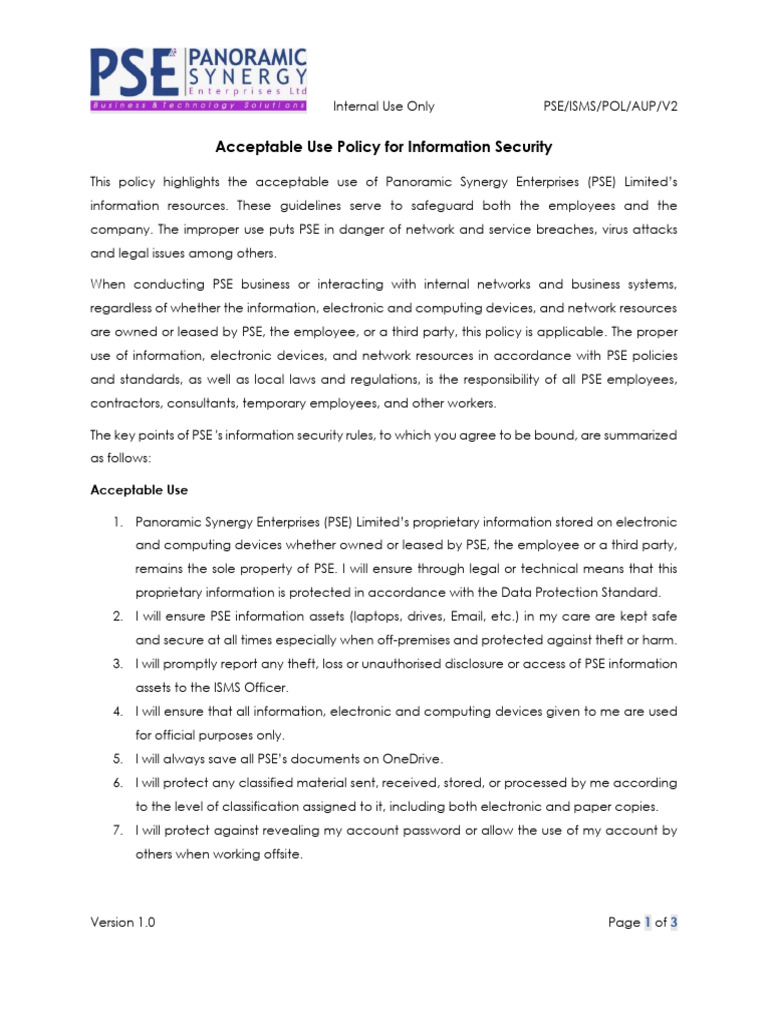 PSE-IsMS-POL-AUP-A501 Acceptable Use Policy (Personal Commitment) | PDF | Information Security ...
