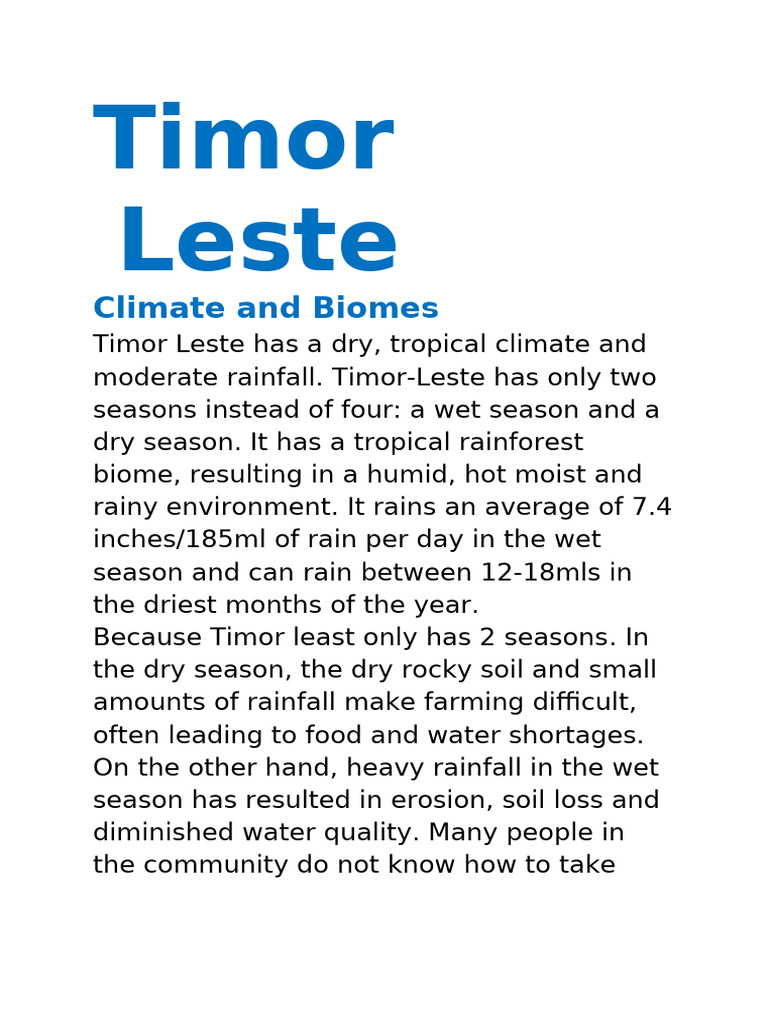 Timor Leste | PDF | Rain | Agriculture