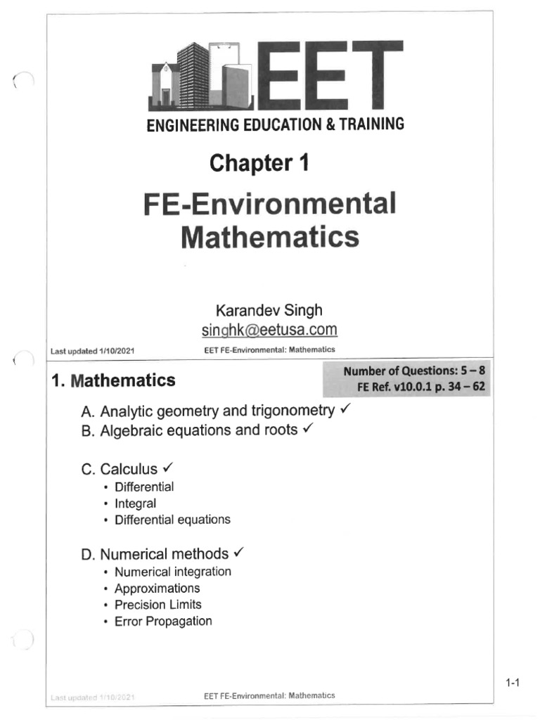 Chapter 1 FE-Environmental Mathematics | PDF