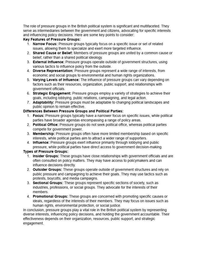 Role of Pressure Groups in UK Politics | PDF | Advocacy Group ...