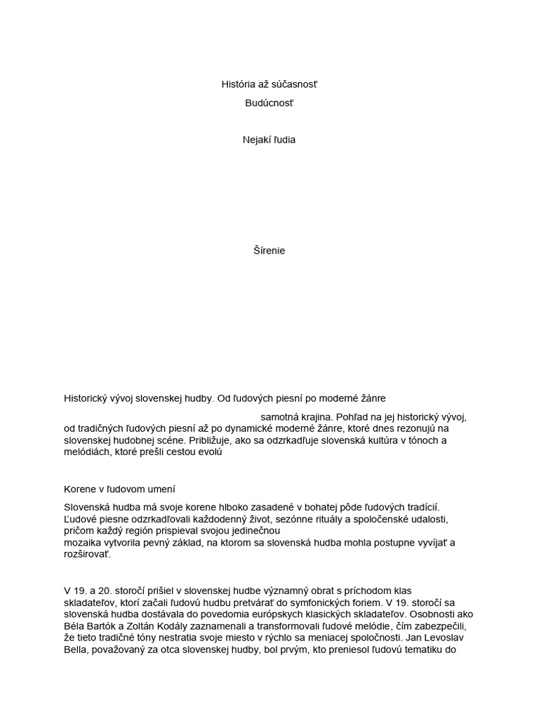 Historický Vývoj Slovenskej Hudby | PDF