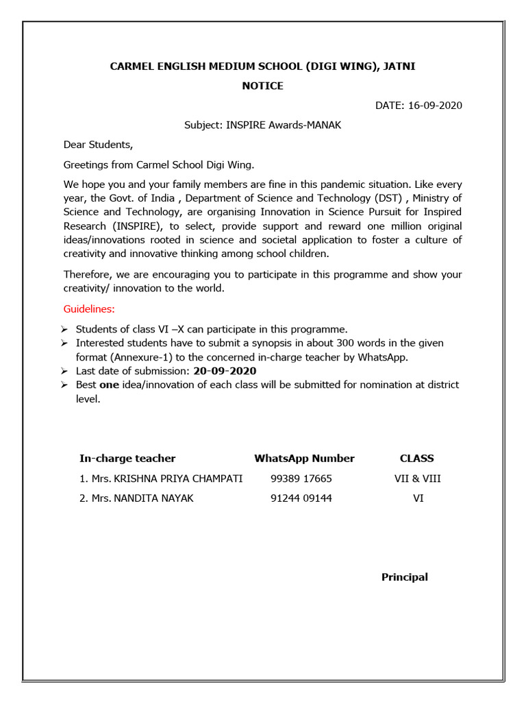INSPIRE Awards Call for Students | PDF | Art