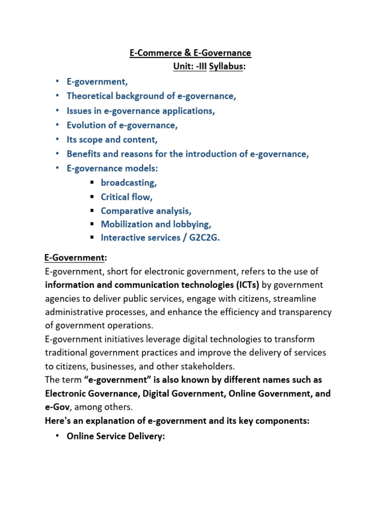 E-Commerce _unit-III | PDF | E Government | Governance