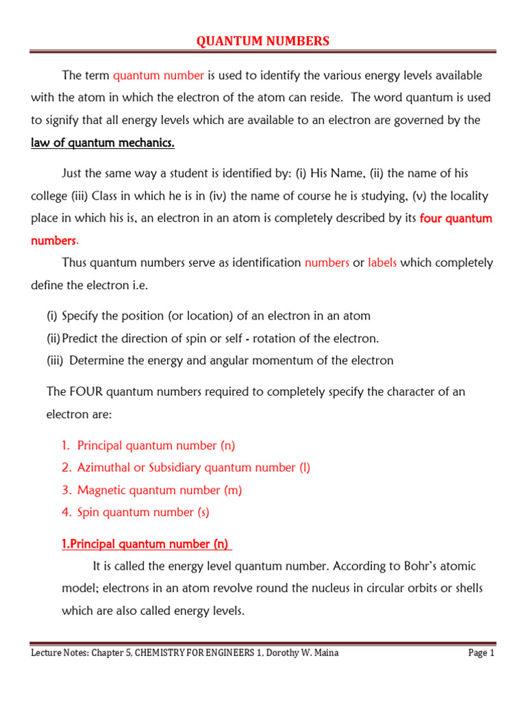 Understanding Quantum Numbers in Chemistry | PDF | Energy Level ...