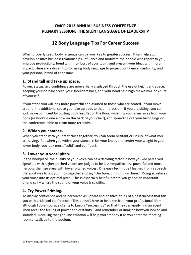 12 Body Language Tips for Career Success | PDF | Body Language | Gesture 12 Body Language Tips for Career Success | PDF | Body Language | Gesture