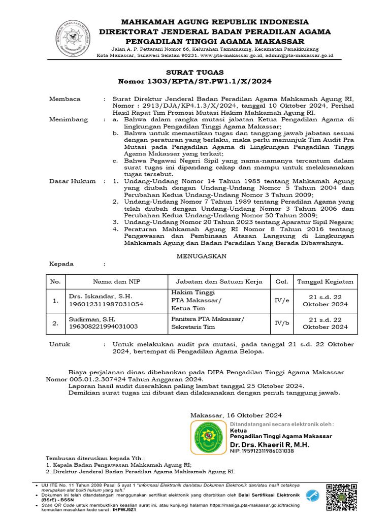 Surat Tugas Iskandar | PDF