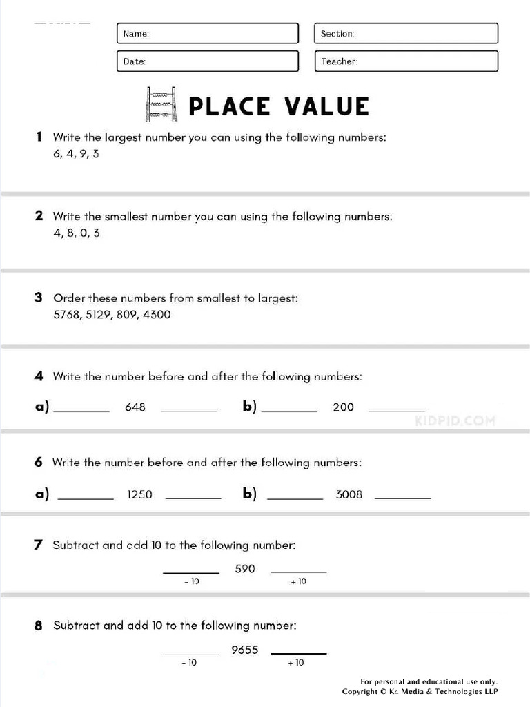 Place Value and Rounding Grade 3 | PDF