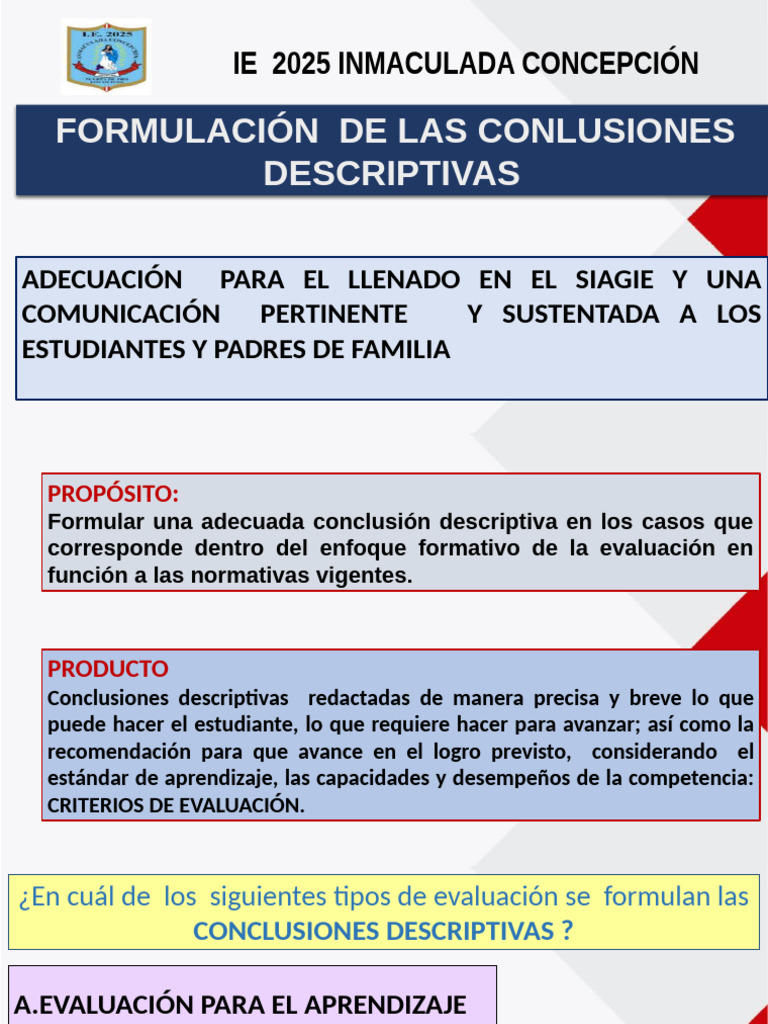 Como Formular Conclusiones Descriptivas - Proyect | PDF | Evaluación | Aprendizaje