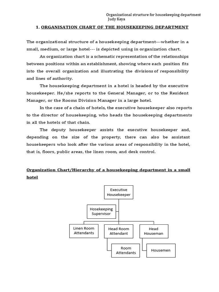 Ch-2, ORGANISATION CHART OF THE HOUSEKEEPING DEPARTMENT | PDF ...