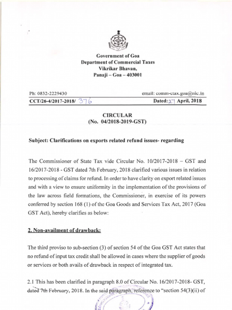 Clarifications On Exports Related Refund Issues | PDF