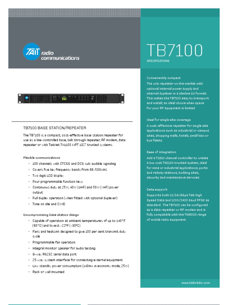 Tait Specifications TB7100 v2 | PDF | Modem | Base Station