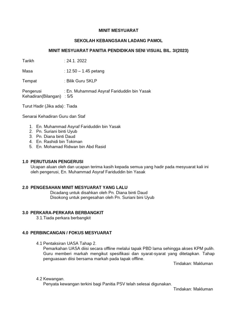 MINIT MESYUARAT 2022 | PDF