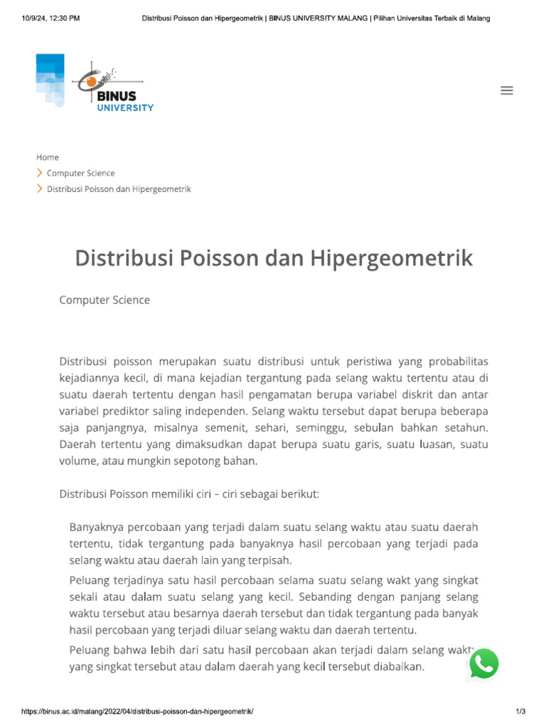 Distribusi Poisson Dan Hypergeometrik | PDF