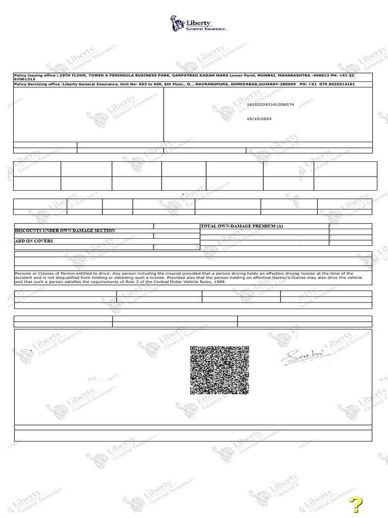 Liberty Motor Insurance Policy Details | PDF | Deductible | Insurance