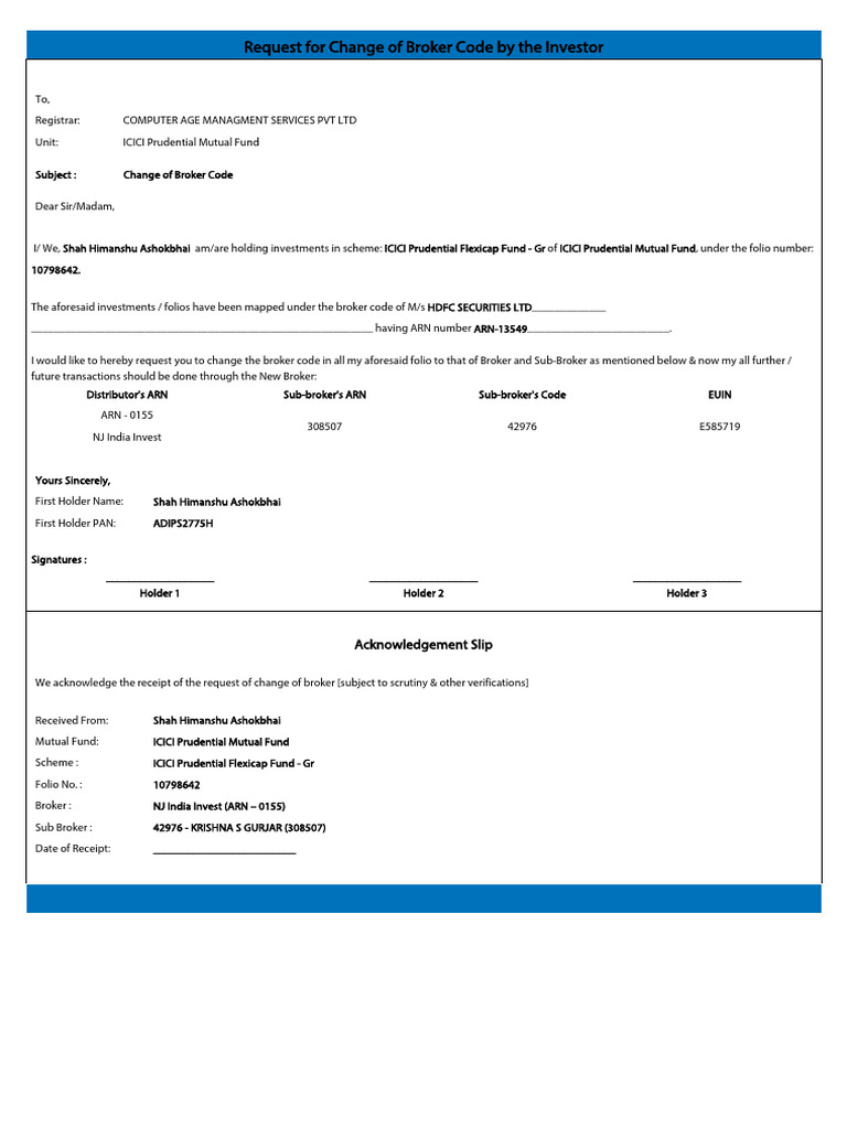 COB Forms 156655 1729074031333 | PDF | Mutual Funds | Investing