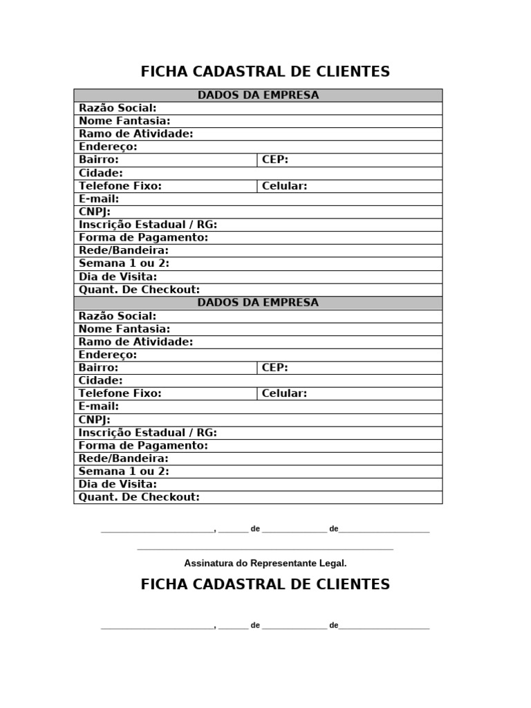 Ficha Cadastral de Clientes | PDF | Negócios | Direito