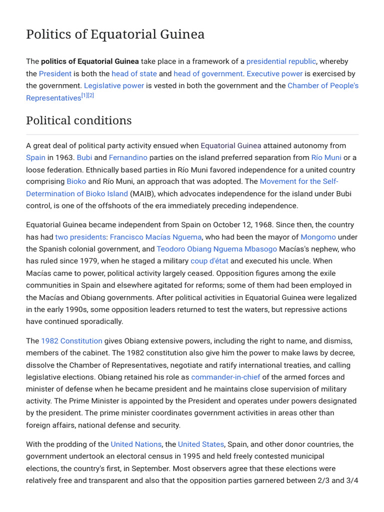 Politics of Equatorial Guinea - Wikipedia | PDF | Government