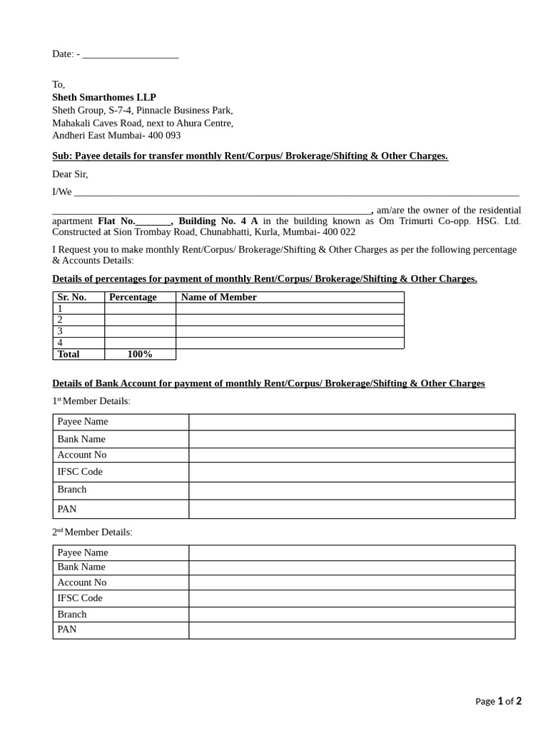 OT Member Final Bank Account Details Format | PDF