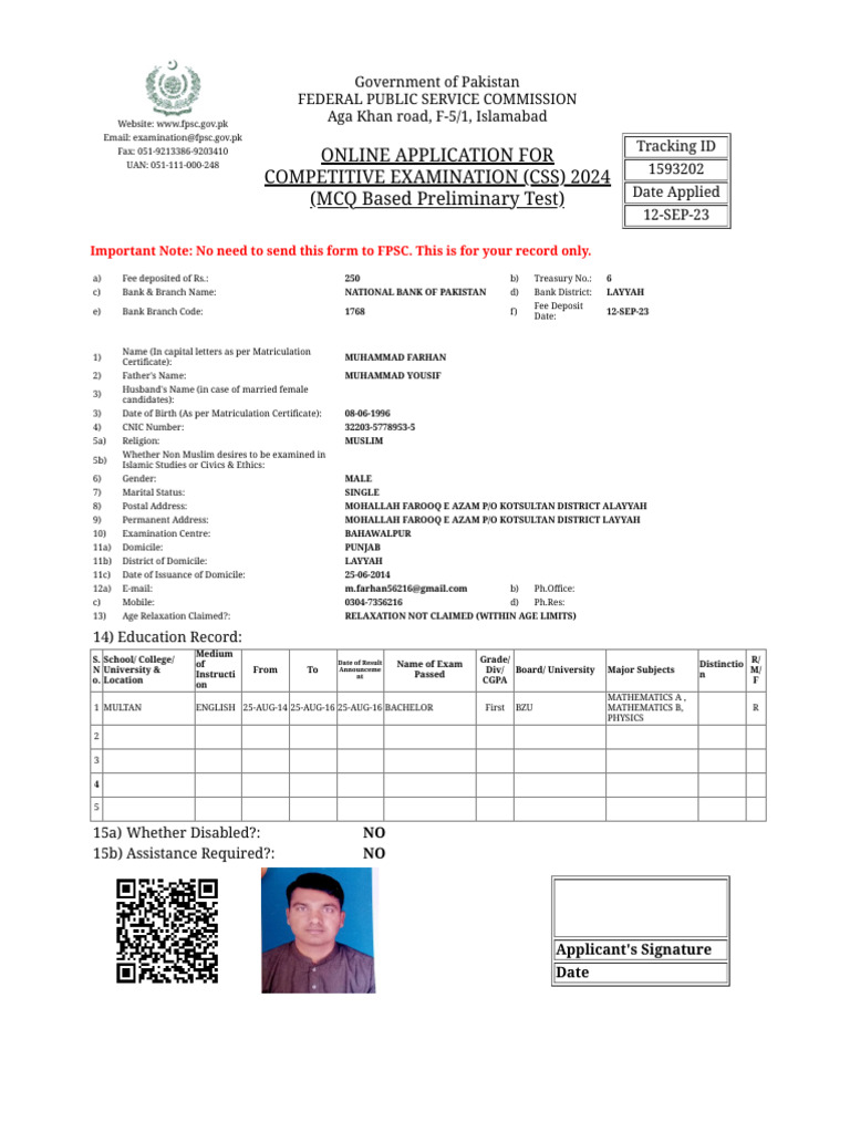 Competitive Examination (CSS) MPT - 2024 | PDF