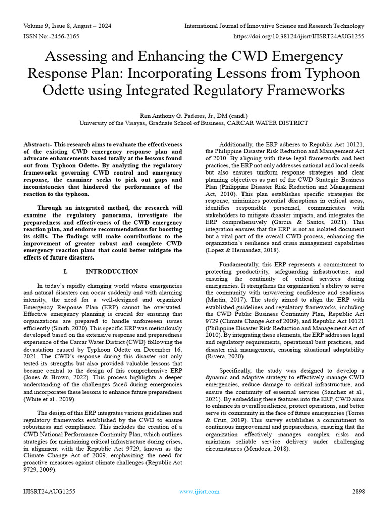 Assessing and Enhancing The CWD Emergency Response Plan: Incorporating ...
