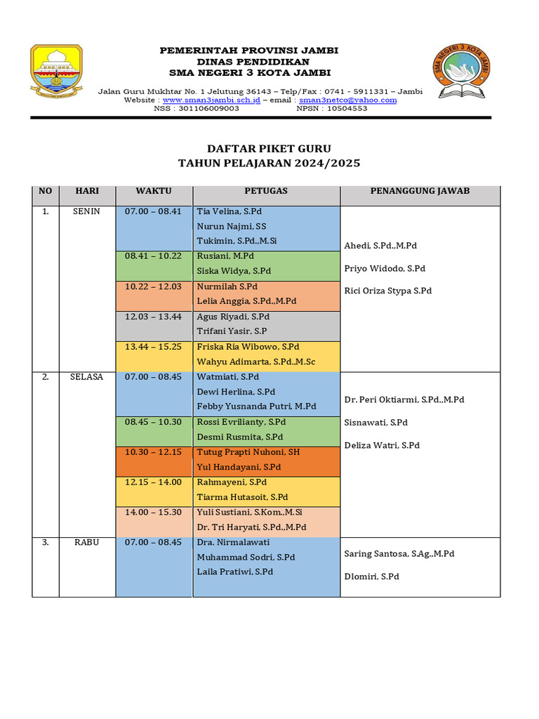 DAFTAR PIKET GURU 2024-2025. | PDF