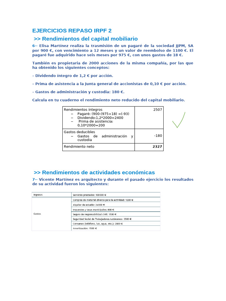 EJERCICIOS REPASO IRPF 2 | PDF | Compartir (Finanzas) | Sector privado