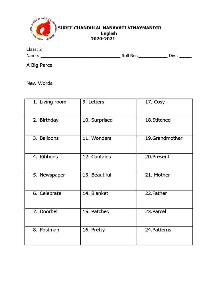 English A Big Parcel New Words, Meanings, Notes Dated 04.12.2020 | PDF