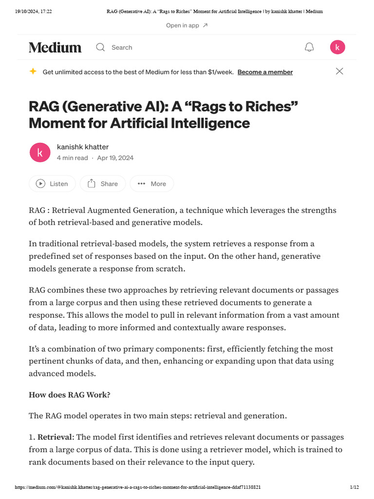 RAG (Generative AI) - A "Rags To Riches" Moment For Artificial Intelligence - by Kanishk Khatter ...