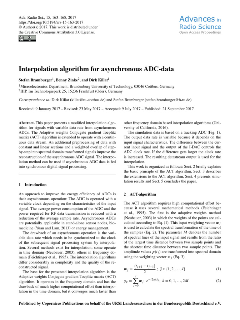 Interpolation Algorithm For Asynchronous ADC-data | PDF | Analog To ...