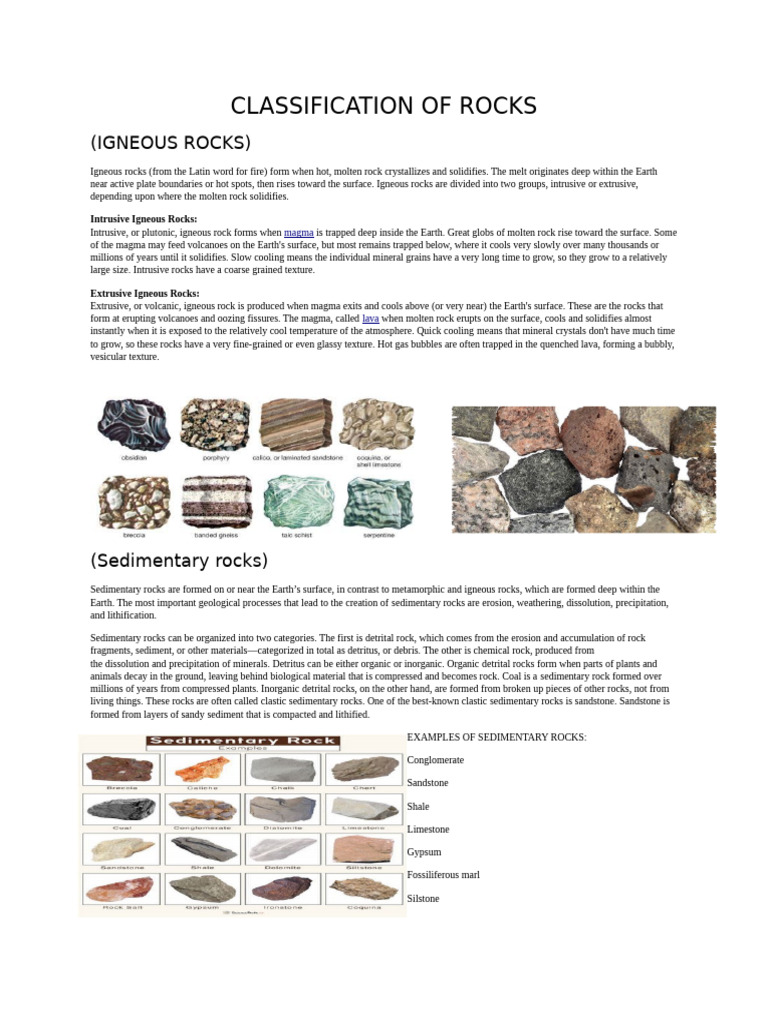 CLASSIFICATION OF ROCKS | PDF | Rock (Geology) | Sedimentary Rock
