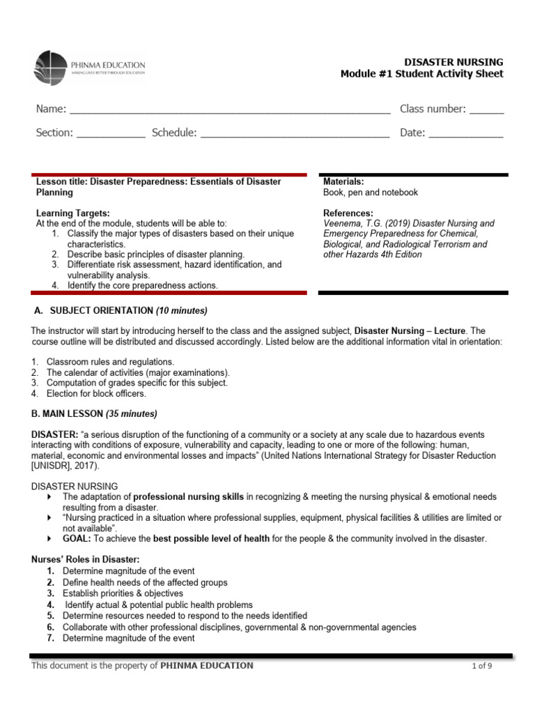Essentials of Disaster Nursing Module 1 | PDF | Natural Disasters ...