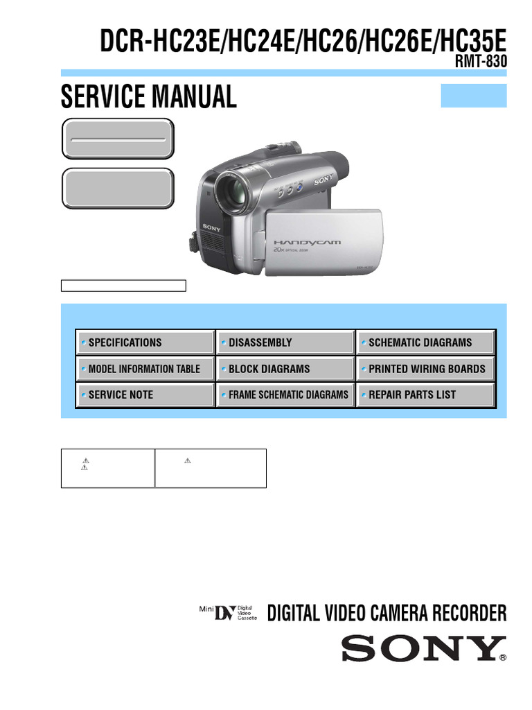 Service Manual: DCR-HC23E/HC24E/HC26/HC26E/HC35E | PDF | Power Supply | Soldering