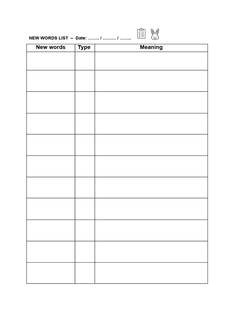 New Words List Form | PDF
