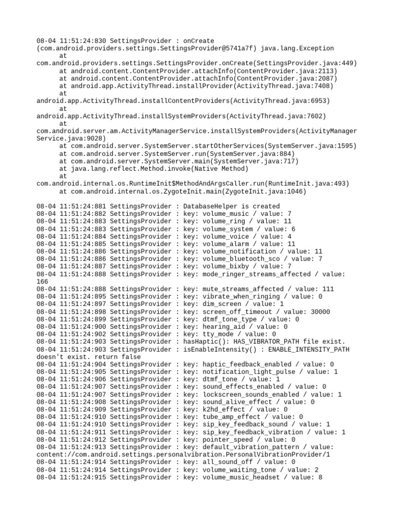 Android Settings Debug Log | PDF | Computing | Software