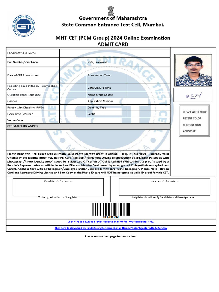 Government of Maharashtra State Common Entrance Test Cell, Mumbai. MHT ...