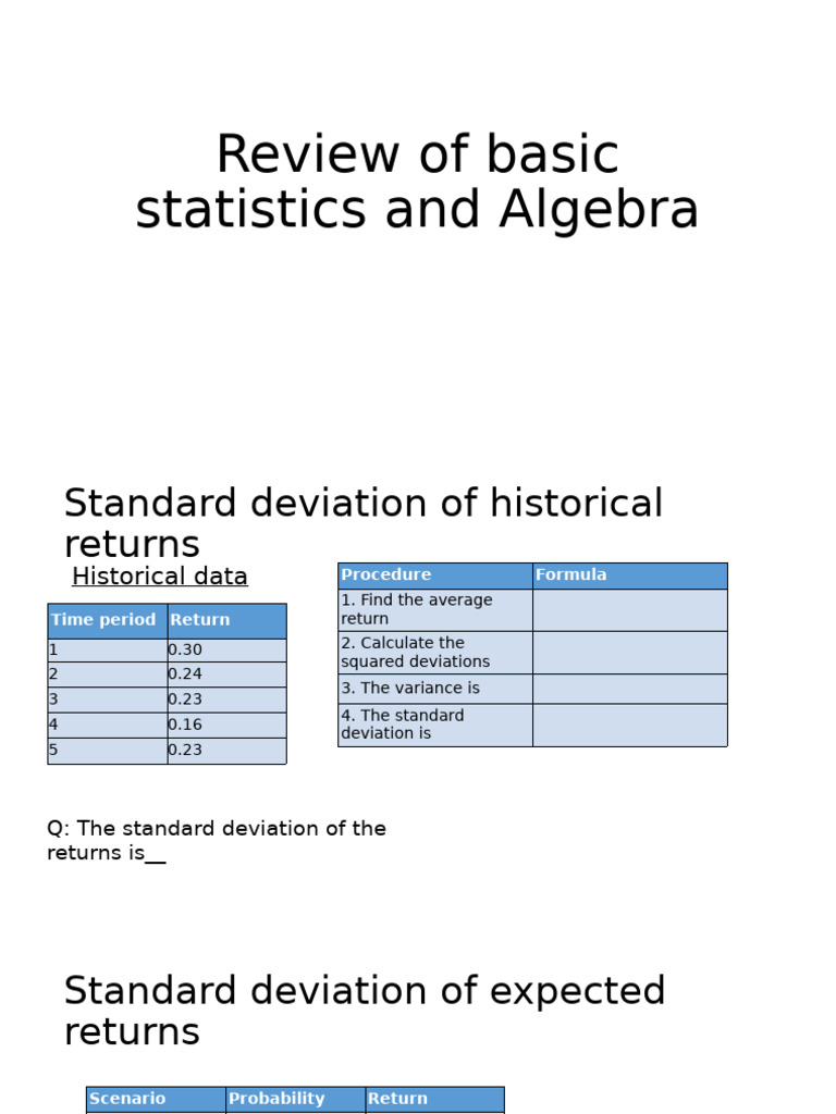 Basic Statistics & Algebra Review | PDF | Standard Deviation ...