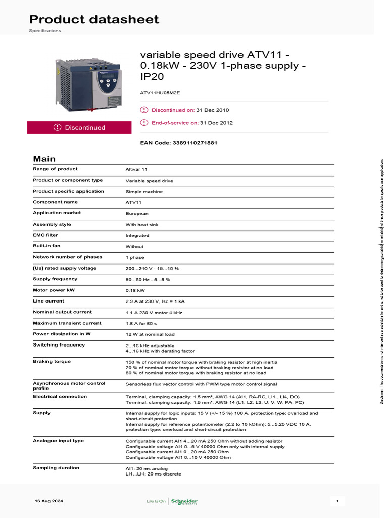 ATV11HU05M2E Variable Speed Drive Guide | PDF | Electromagnetic ...