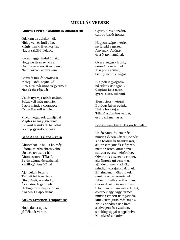 Mikulás Versek | PDF