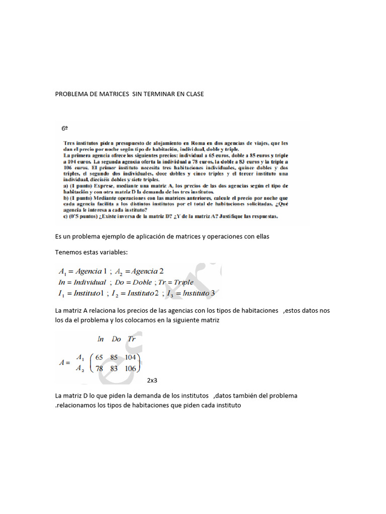 Problema de Matrices Sin Terminar en Clase | PDF | Métodos y materiales de enseñanza | Ciencia y ...