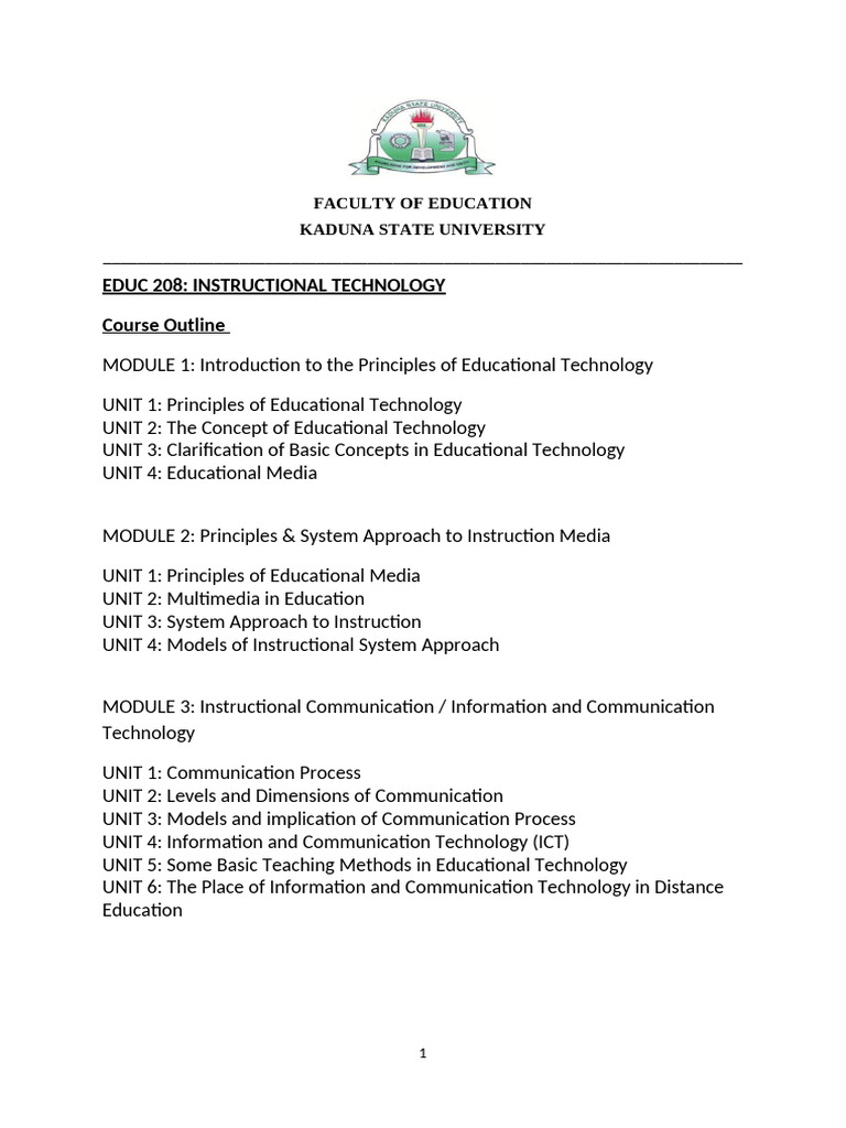 Educ 208... Instructional Technology - Lecture One | PDF | Educational Technology | Learning