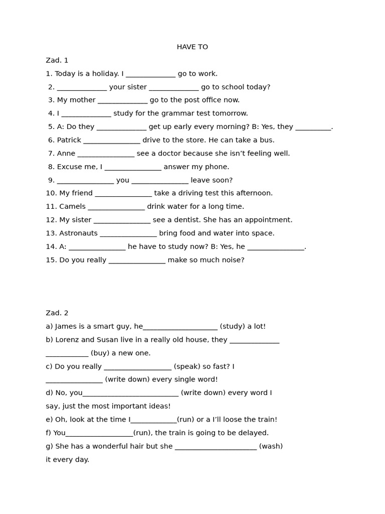 English Grammar: "Have To" Exercises | PDF