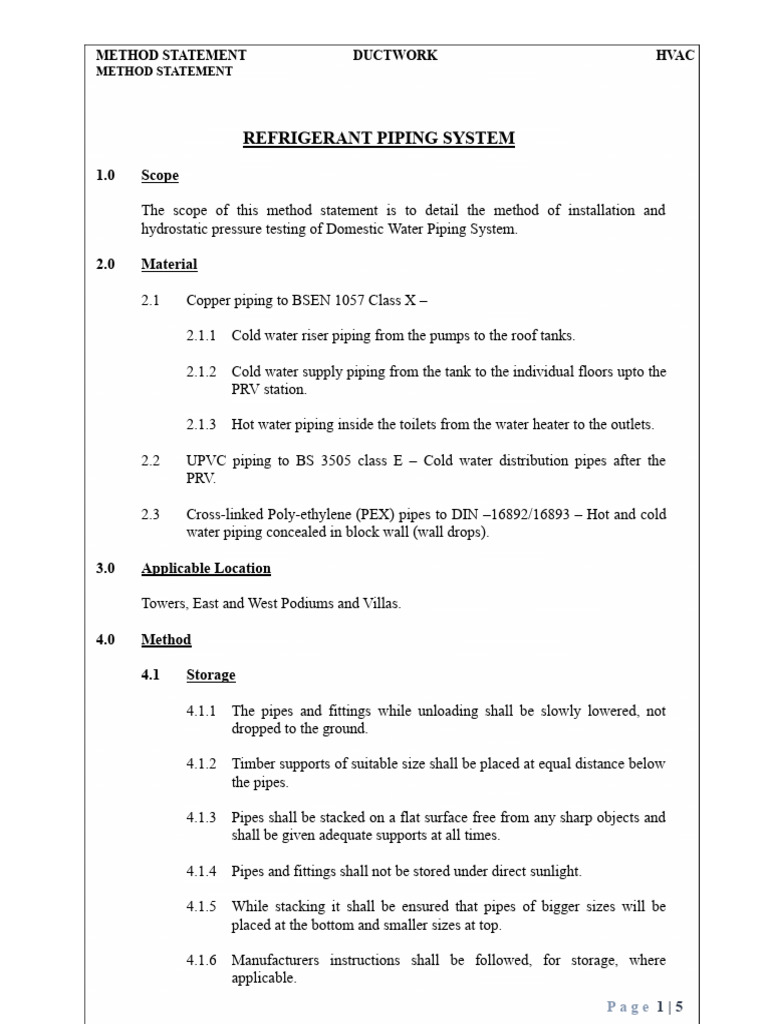 Plumbing Method Statement for Piping | PDF | Pipe (Fluid Conveyance ...