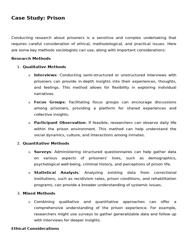 Case Study - PRISON | PDF | Focus Group | Institutional Review Board