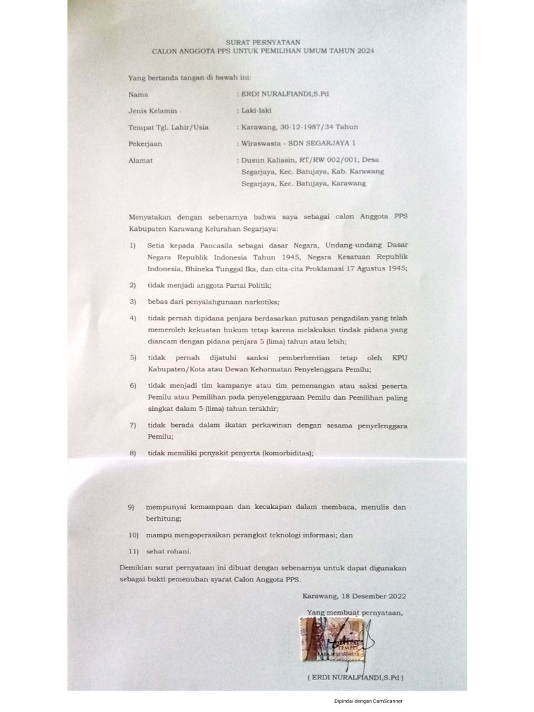 Surat Pernyataan PPS | PDF