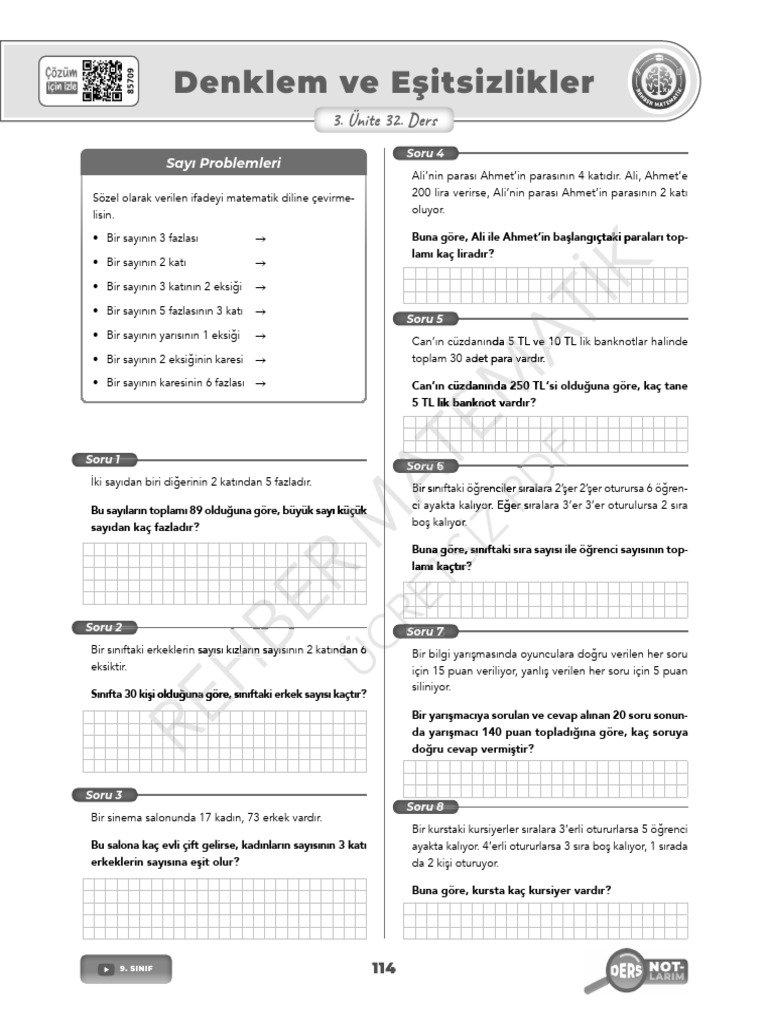 32 - Ders - 9 Sinif Matbook Denklem Ve Eşi̇tsi̇zli̇kler | PDF