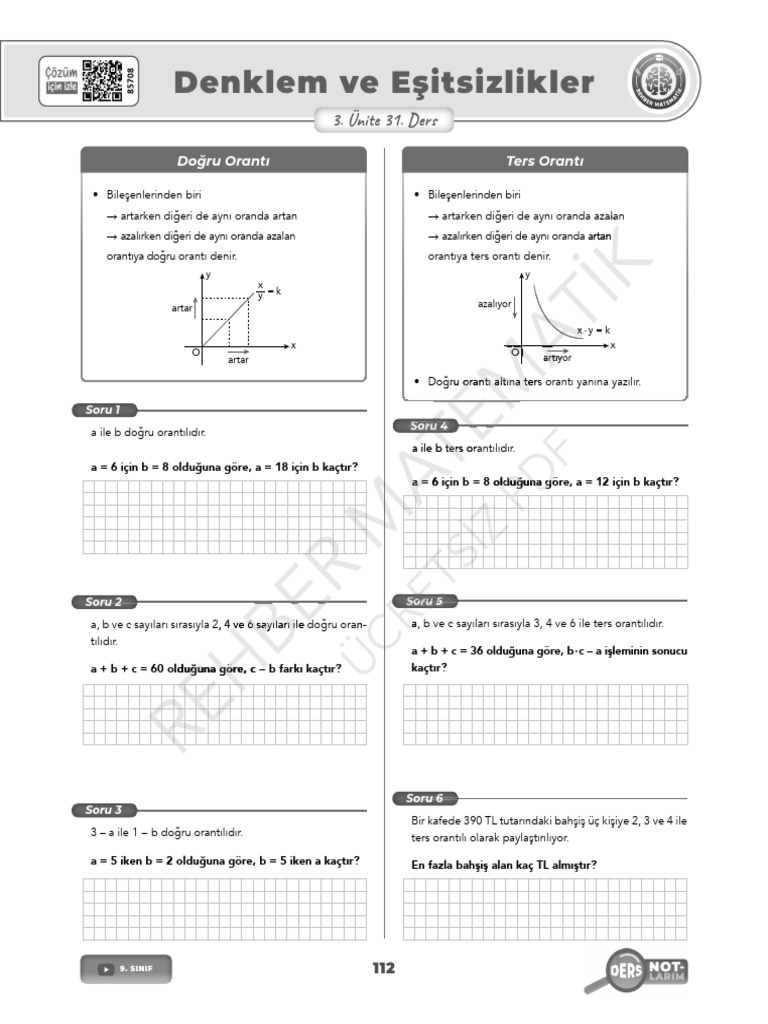31 - Ders - 9 Sinif Matbook Denklem Ve Eşi̇tsi̇zli̇kler | PDF