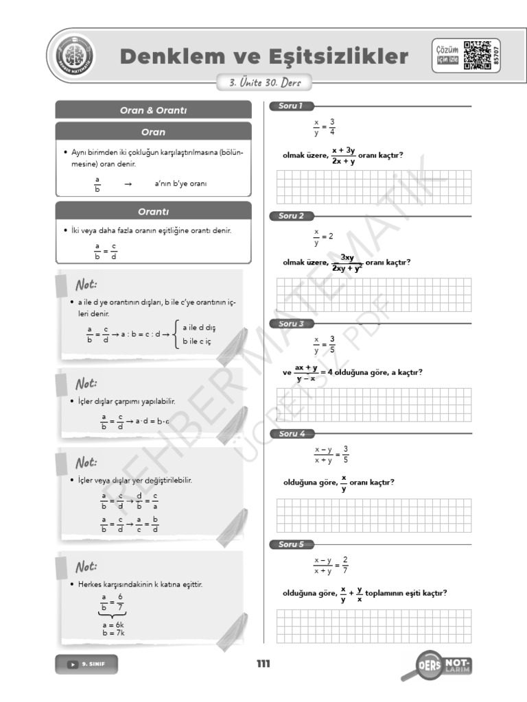30 - Ders - 9 Sinif Matbook Denklem Ve Eşi̇tsi̇zli̇kler | PDF