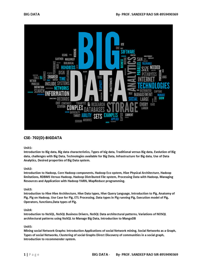Unit 1 BIGDATA - 702 (D) CSE | PDF | Big Data | Databases